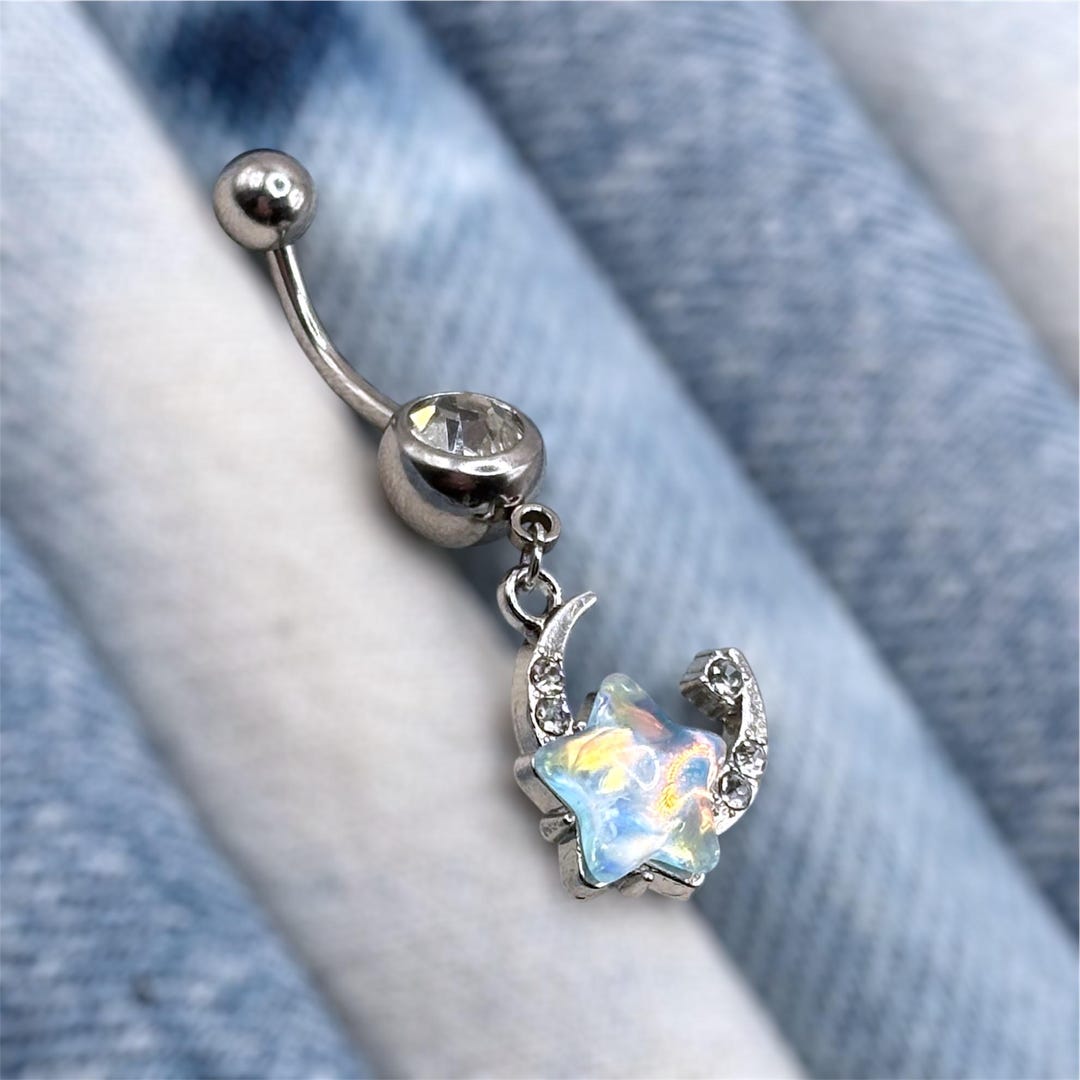 Moon & Star Belly Ring – Dangle Belly Button Ring – Cute Belly Piercing ...