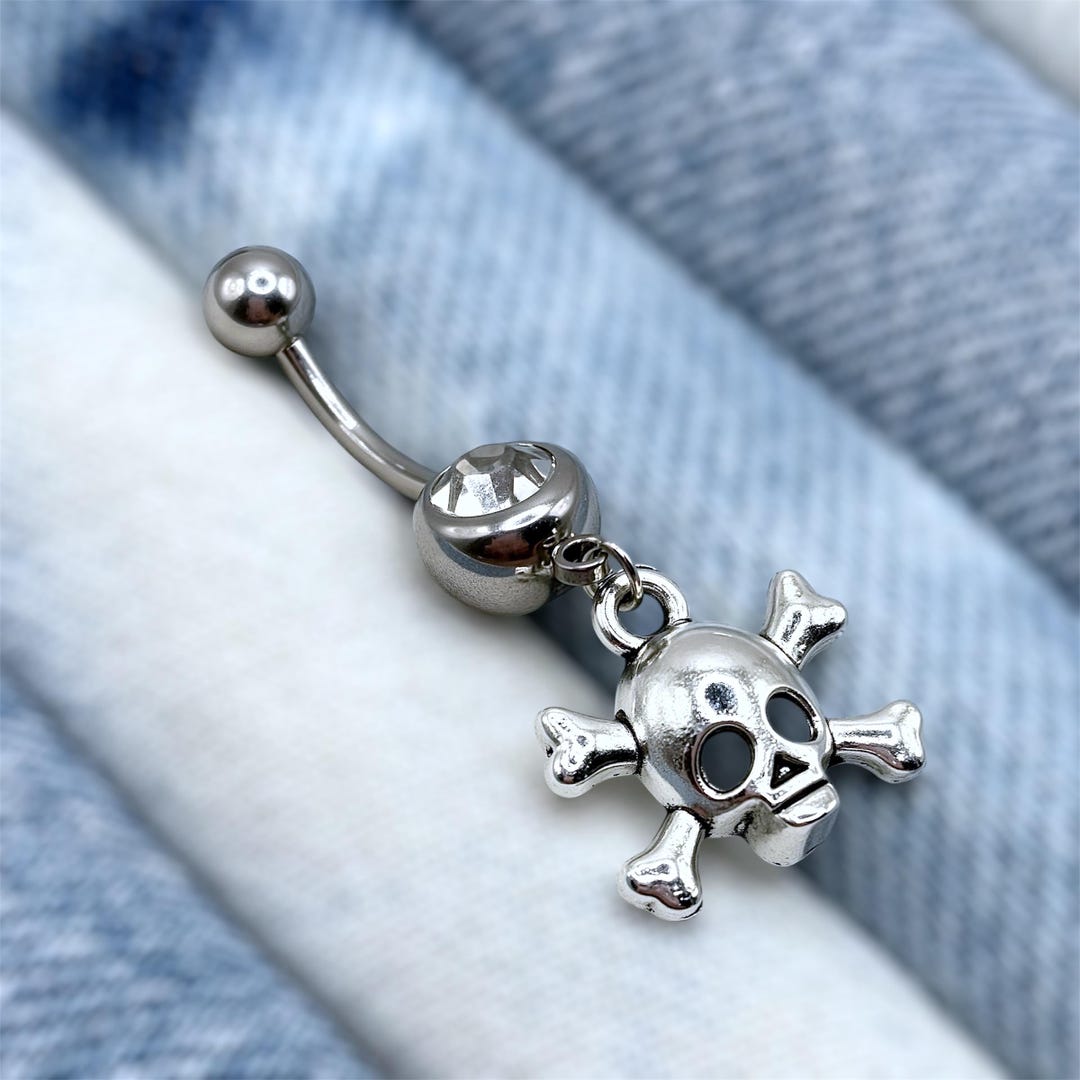 Skull Belly Ring – Dangle Belly Button Ring - Punk Belly Piercing ...