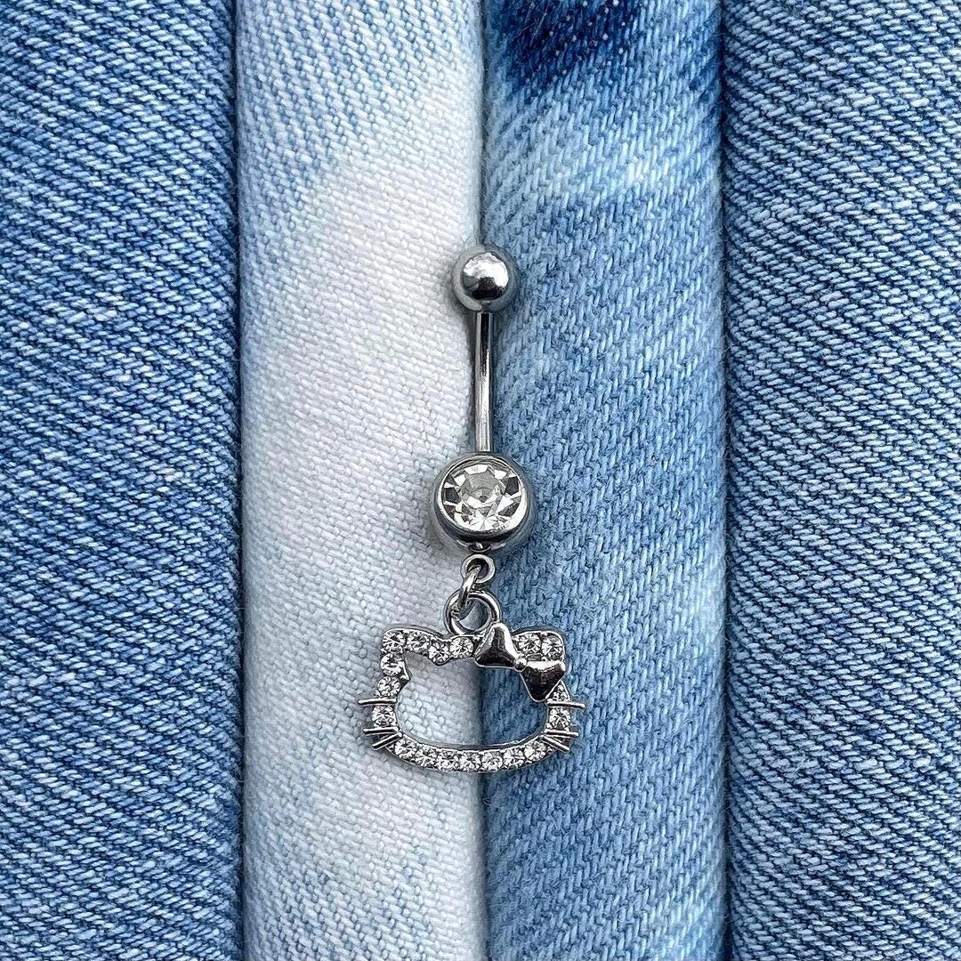 Hello Kitty Belly Ring – Dangle Belly Button Ring – Cute Belly Piercing ...