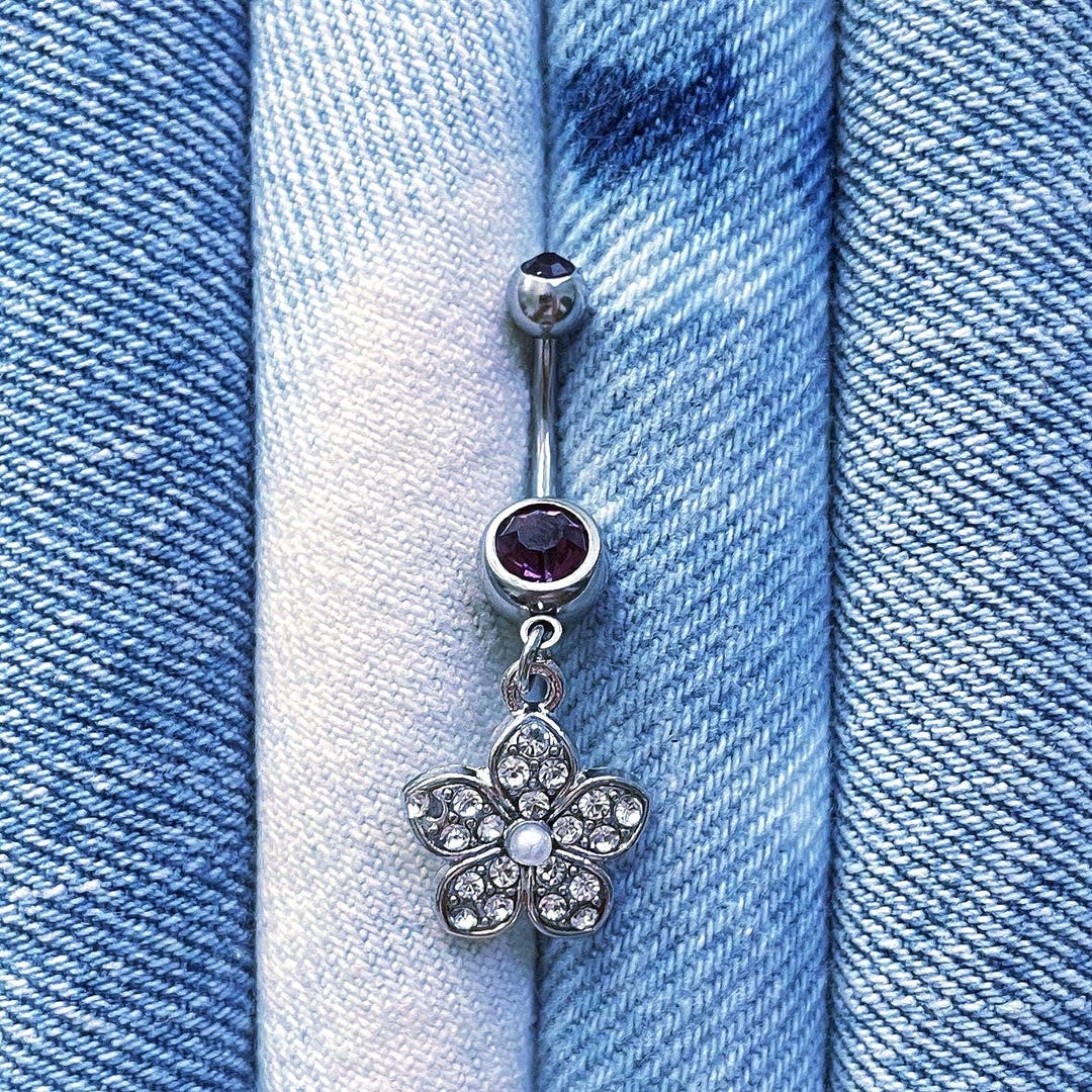 Flower Belly Ring – Dangle Belly Button Ring – Cute Belly Piercing ...