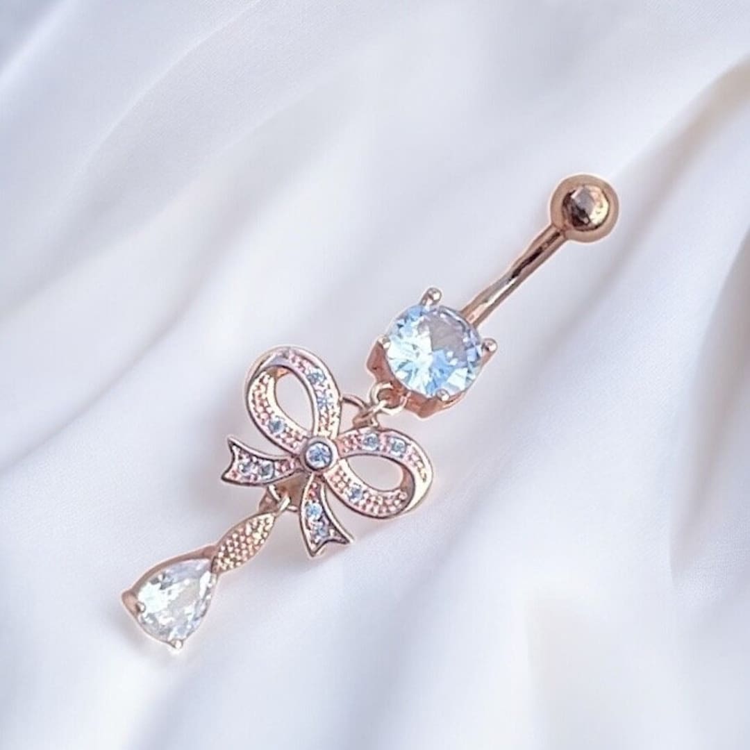 Y2k 2000s Silver Bratz Inspired Rose Gold Diamond Rhinestone Butterfly Bow Heart Belly Button ...