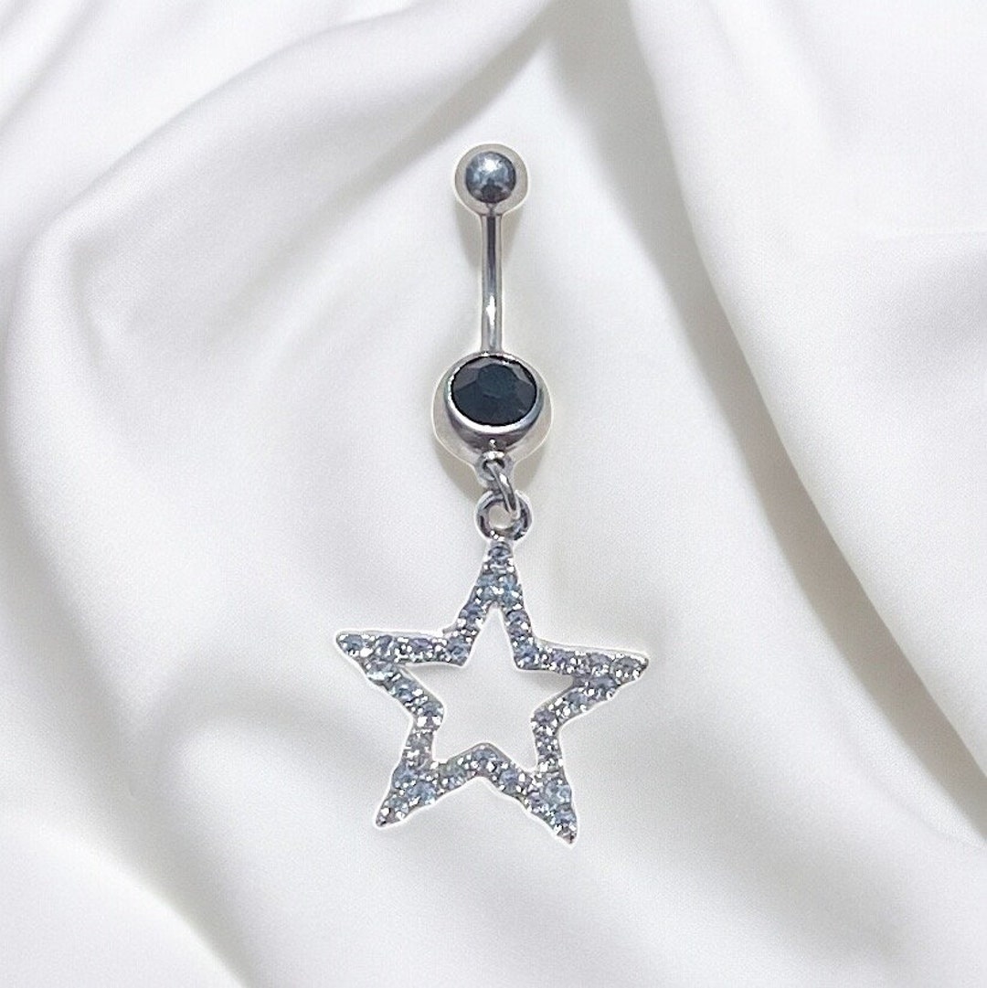 Y2k 2000s Silver Bratz Inspired Diamond Rhinestone Black Star Belly ...