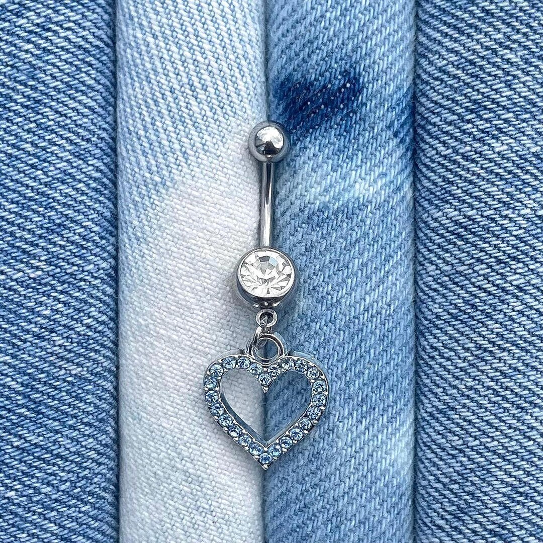 Blue Heart Belly Ring – Dangle Belly Button Ring – Cute Belly Piercing ...