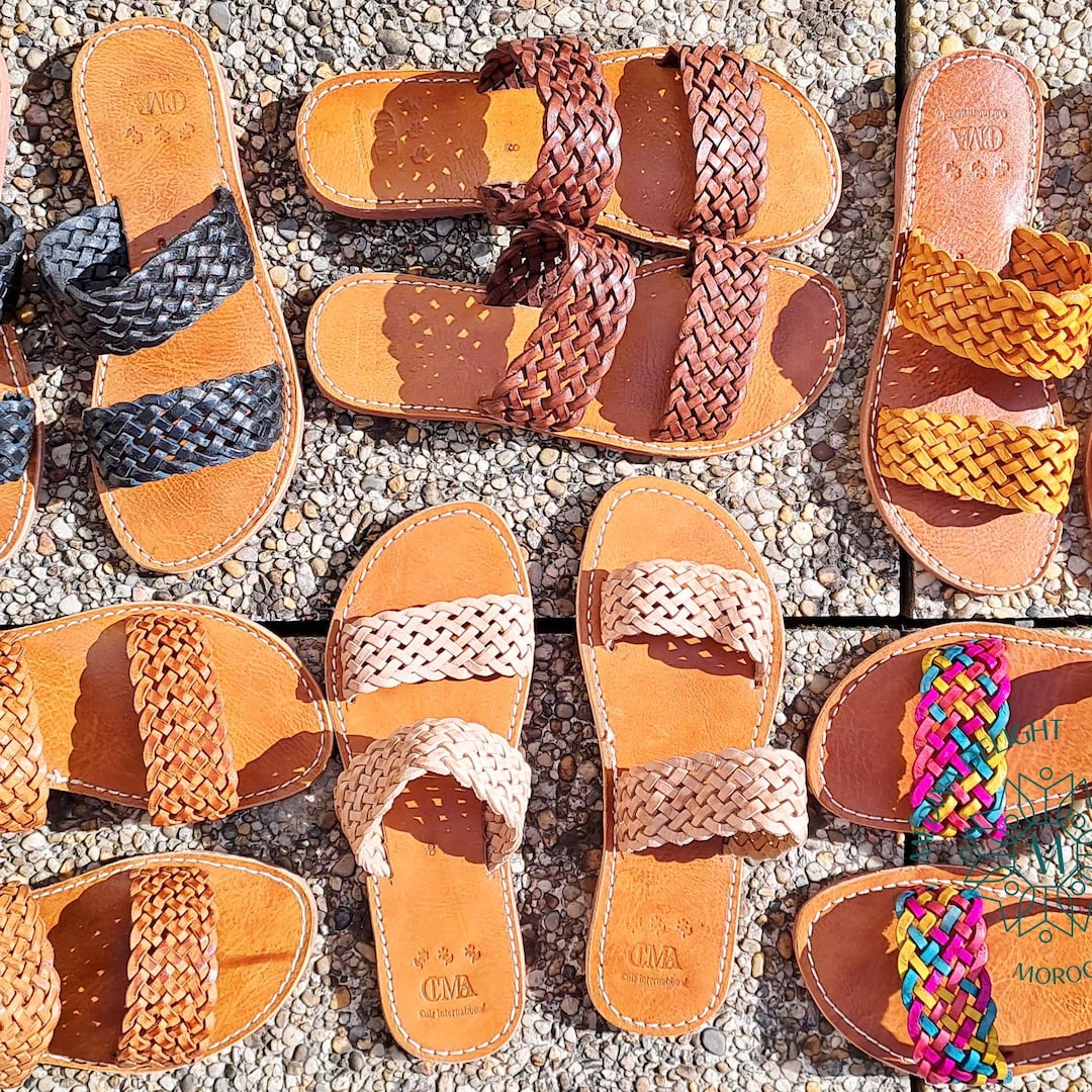 Moroccan Braided Leather Sandals for Women, Moroccan Handmade Leather ...