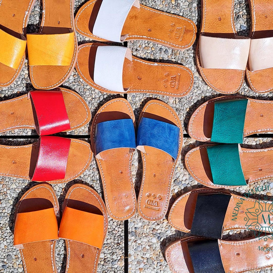 Moroccan Leather Sandals: Handmade Colorful Summer Beach Slides - Etsy