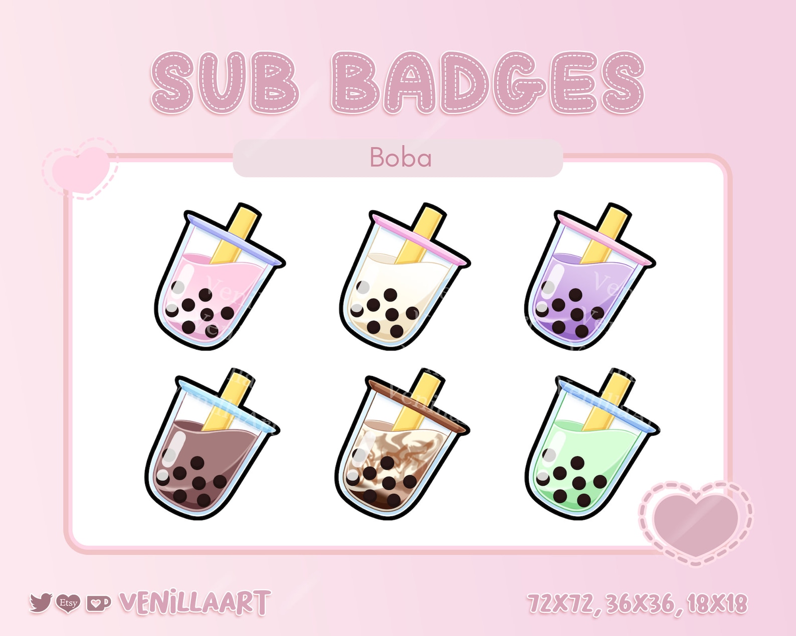 6x Boba Sub Badges for Twitch Streamers | Cute Bubble Tea - Instant ...