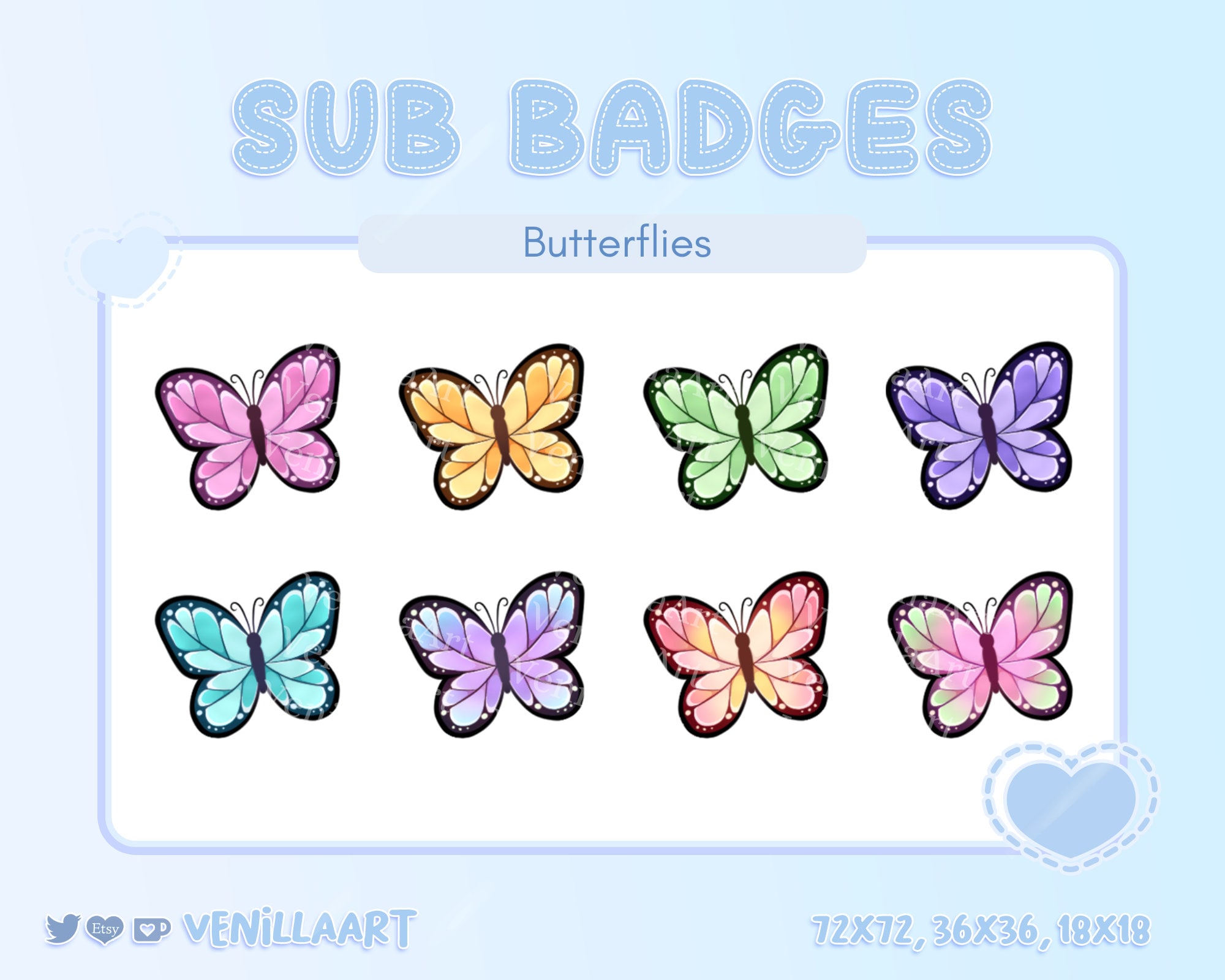 8x Cute Butterfly Sub Badges for Twitch Streamers | Rainbow Butterflies ...