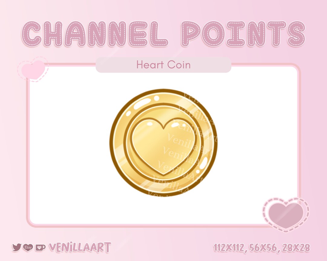 Gold Heart Coin Channel Points Icon Emote for Twitch Streamers ...