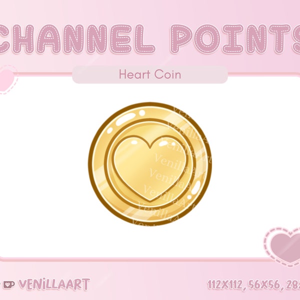 Gold Heart Coin Channel Points Icon Emote for Twitch Streamers - Etsy