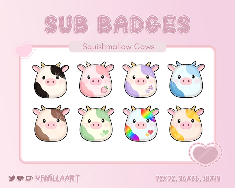 8x Cute Stuffed Animal Sub Badges for Twitch Streamers | Squishmallow ...