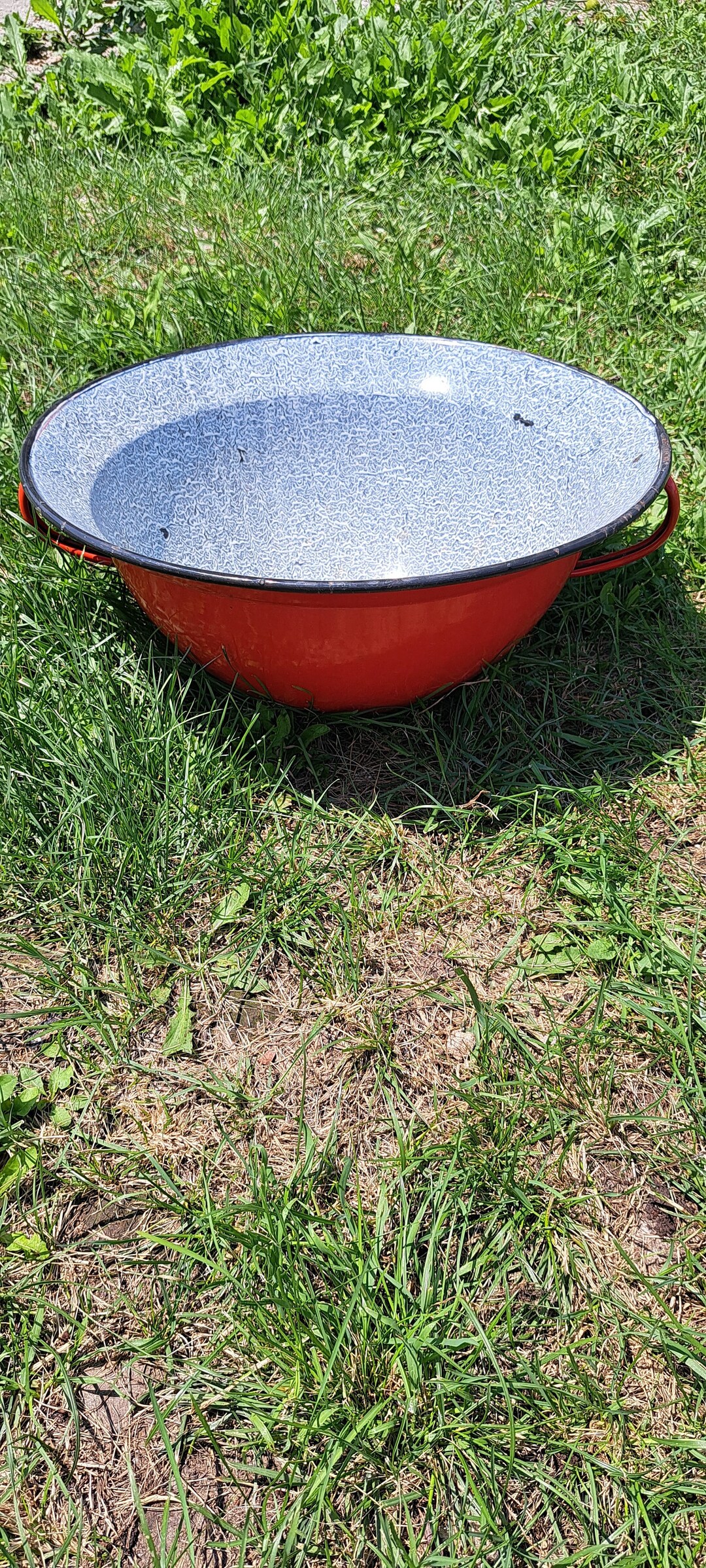 Vintage Enameled Red Pasta Bowl, Metal Enamel Bowl, Vintage Basin ...