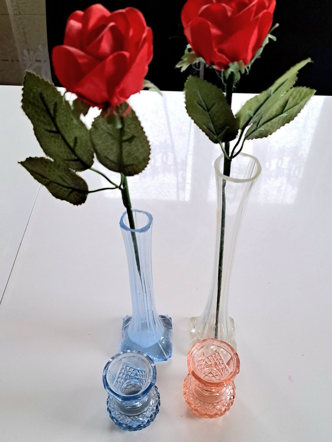 Set of 4 Colored Farmhouse Handmade Decorative Clear Glass Vases ...