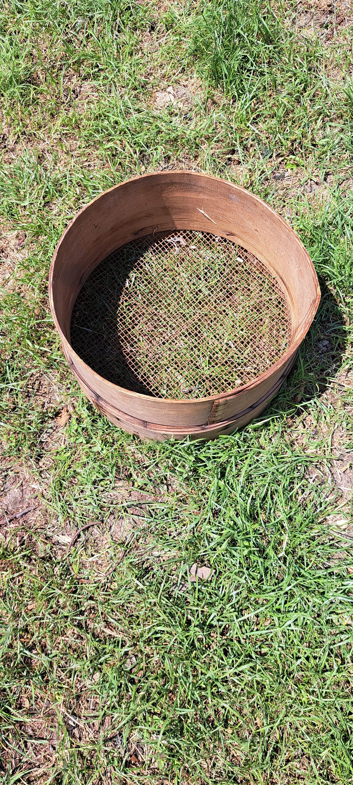 Vintage Round Wood Sieve With Mesh Bottom, Hungary Country Style Garden ...
