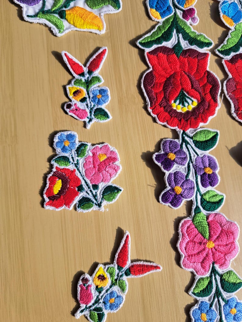 Colorful Floral Embroidered Applique Patch Set, Handmade Folk Flower ...