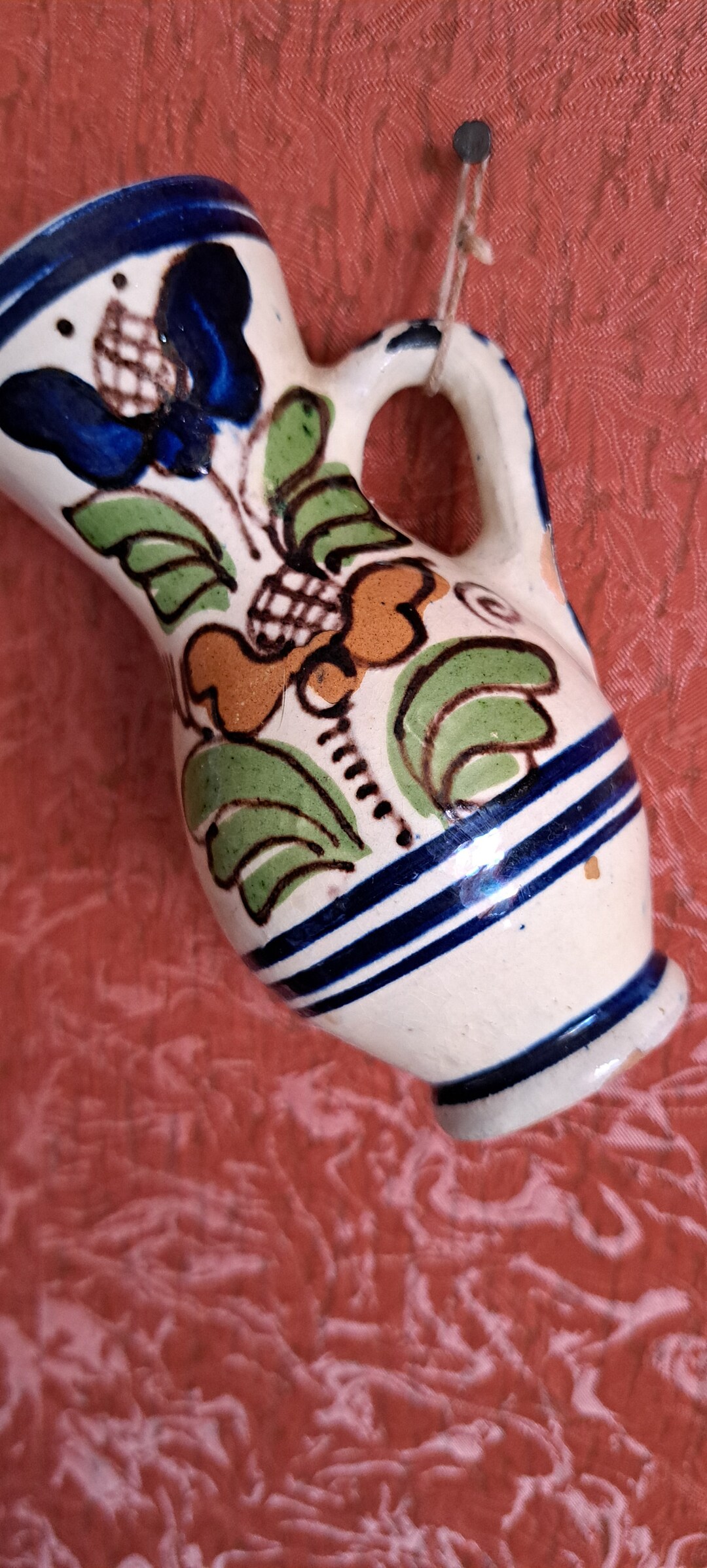 Vintage Small Blue Korondi Vase With Tooth Handle, Wall Ceramic Jug ...