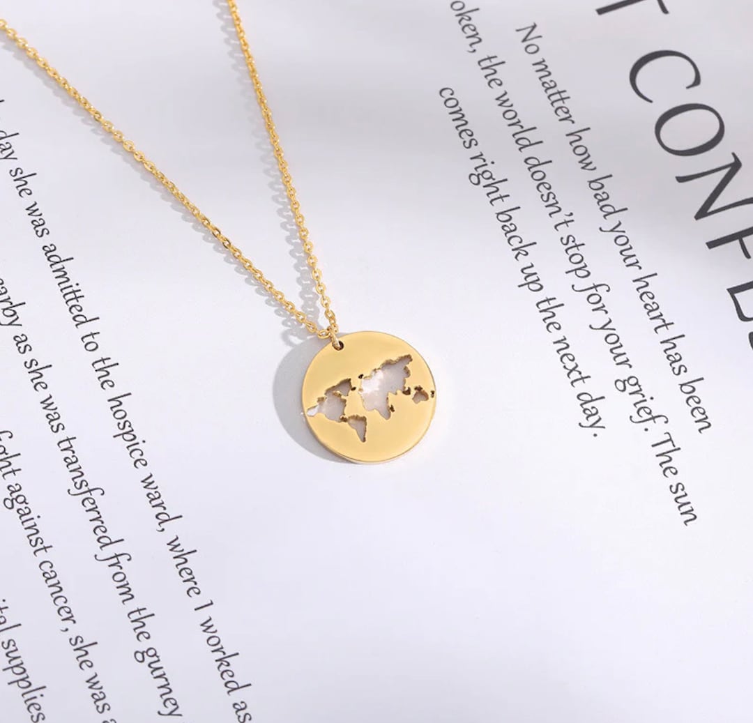 World Map Necklace, Missions, Gold, Silver, Rose, World Necklace, Map ...
