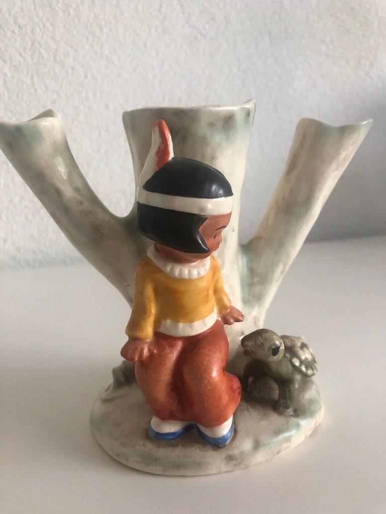 Vintage Goebel Porcelain Native American Child Turtle Figurine Vase ...