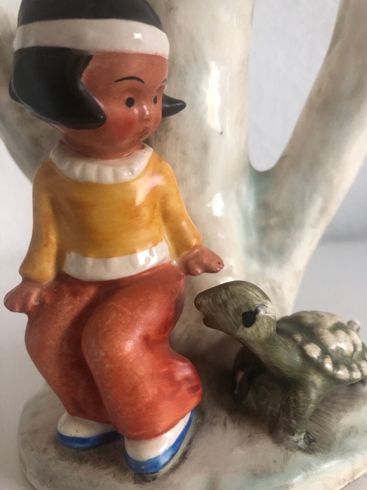 Vintage Goebel Porcelain Native American Child Turtle Figurine Vase ...