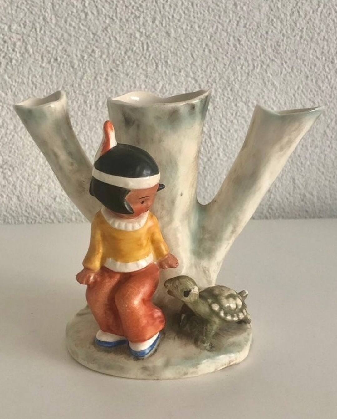 Vintage Goebel Porcelain Native American Child Turtle Figurine Vase ...