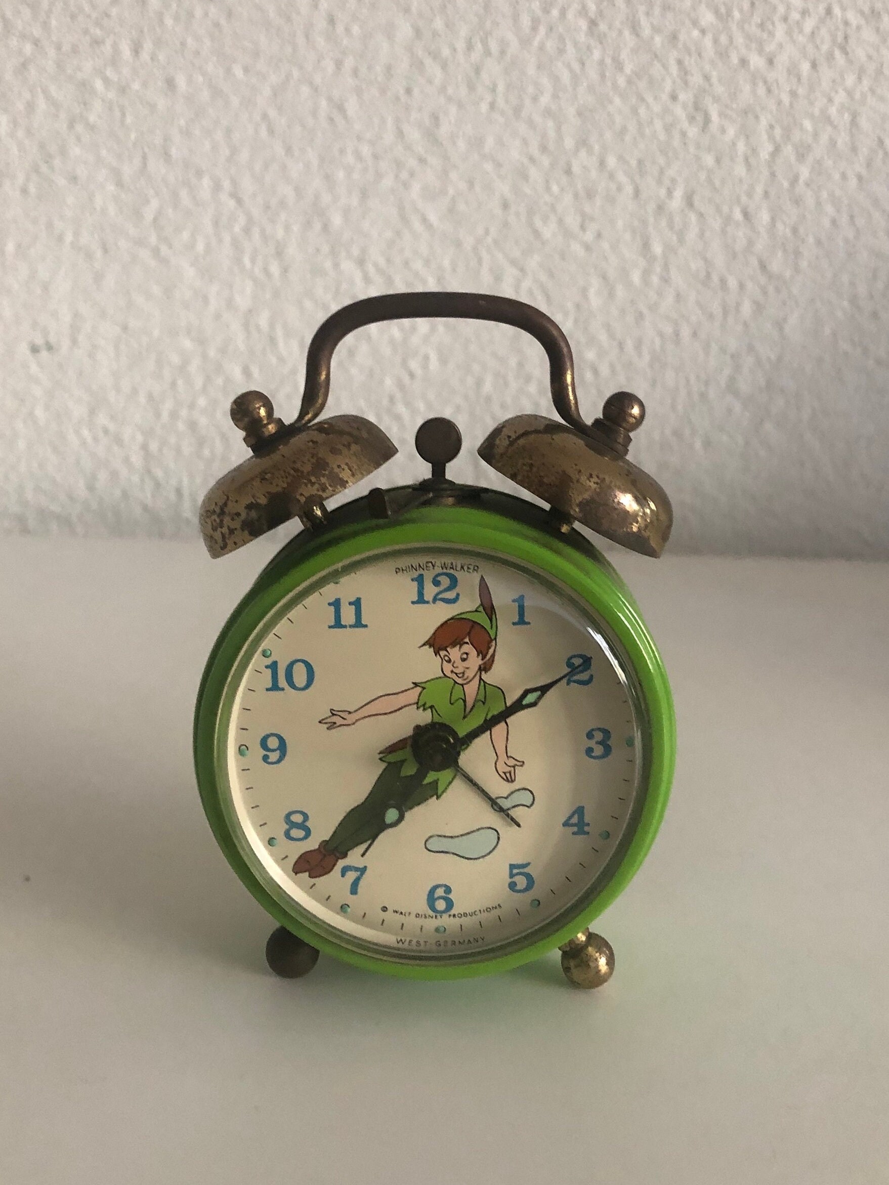 Vintage Peter Pan Green Alarm Clock Phinney Walker Walt Disney Germany ...