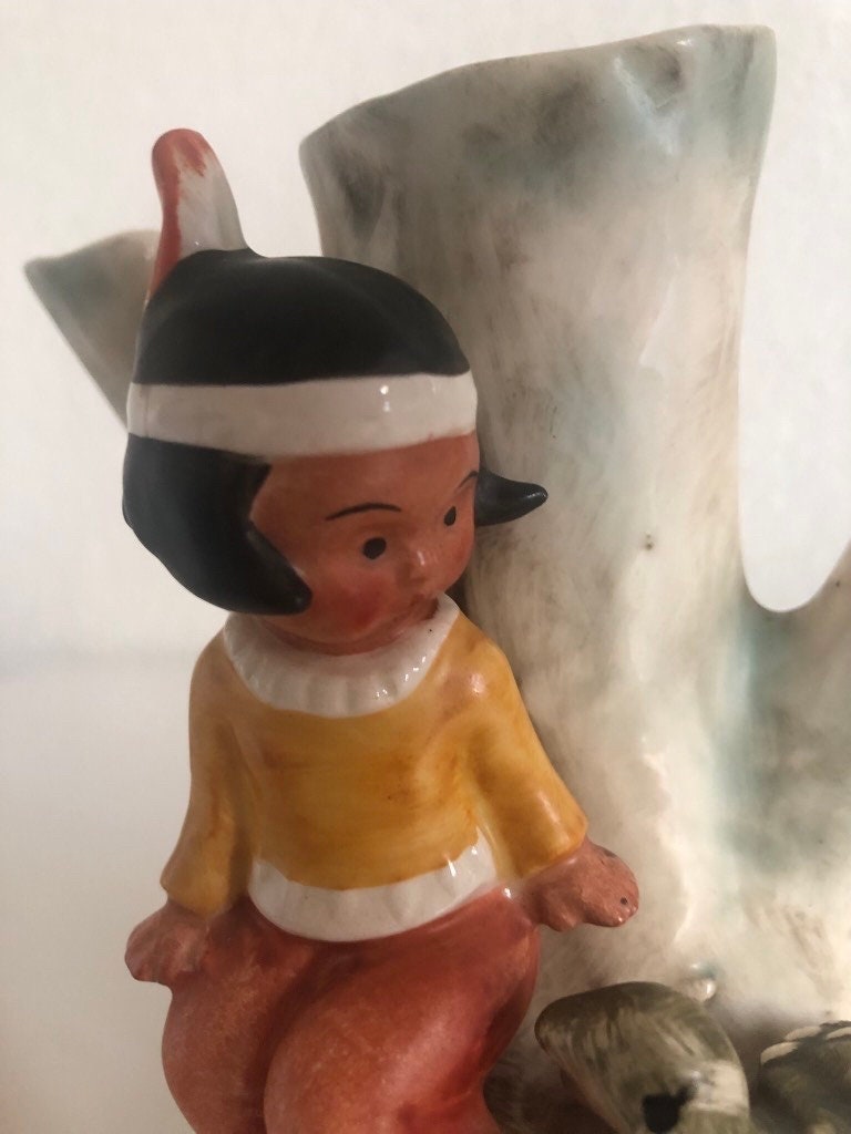 Vintage Goebel Porcelain Native American Child Turtle Figurine Vase ...
