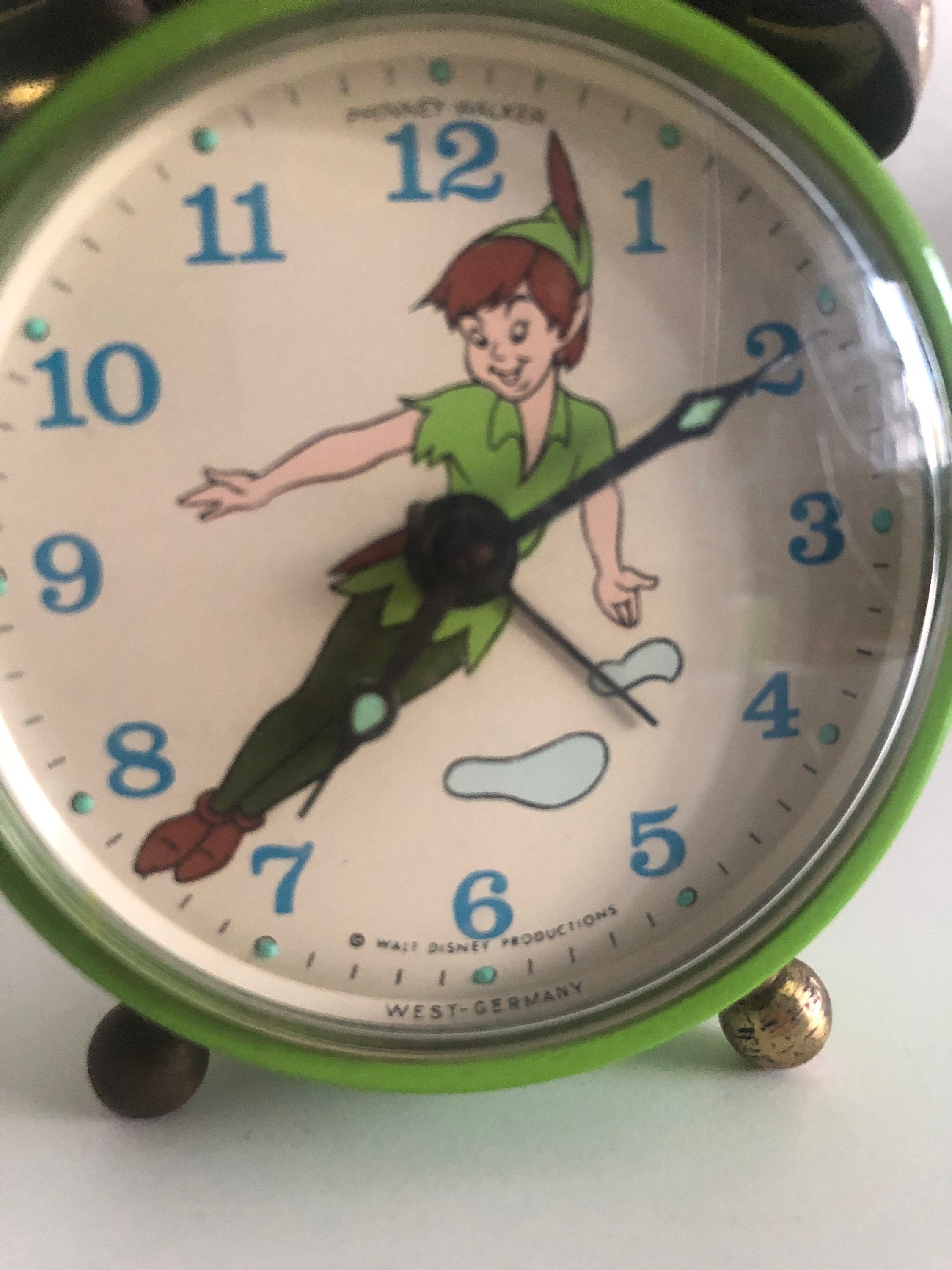 Vintage Peter Pan Green Alarm Clock Phinney Walker Walt Disney Germany ...