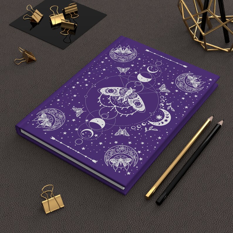 Manifestation Moth Notebook, Moon Phase Hardcover Journal, Mystical ...