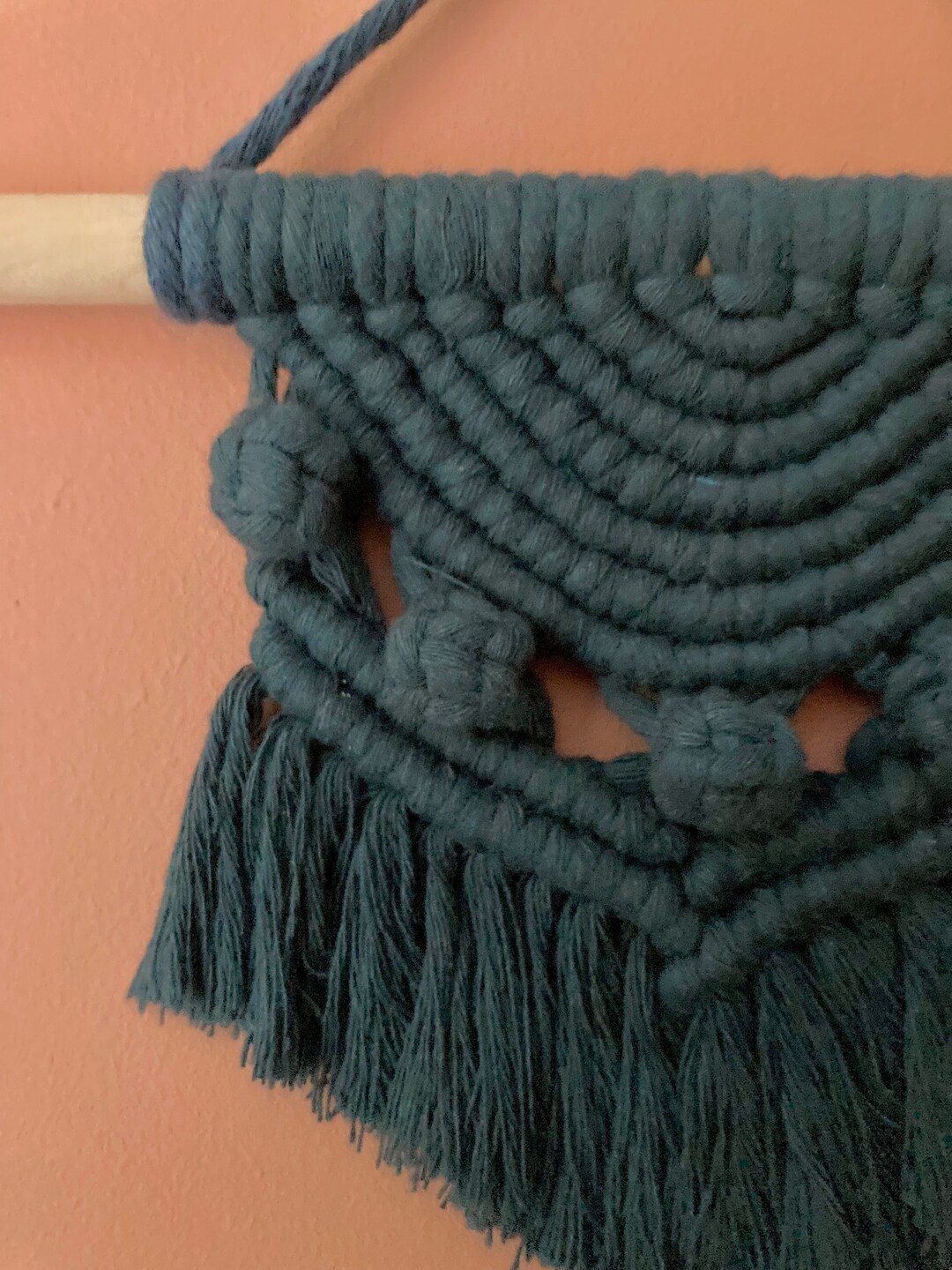 Small Blue Handmade Macrame Wall Hanging on a Wooden Dowel. Boho Decor ...