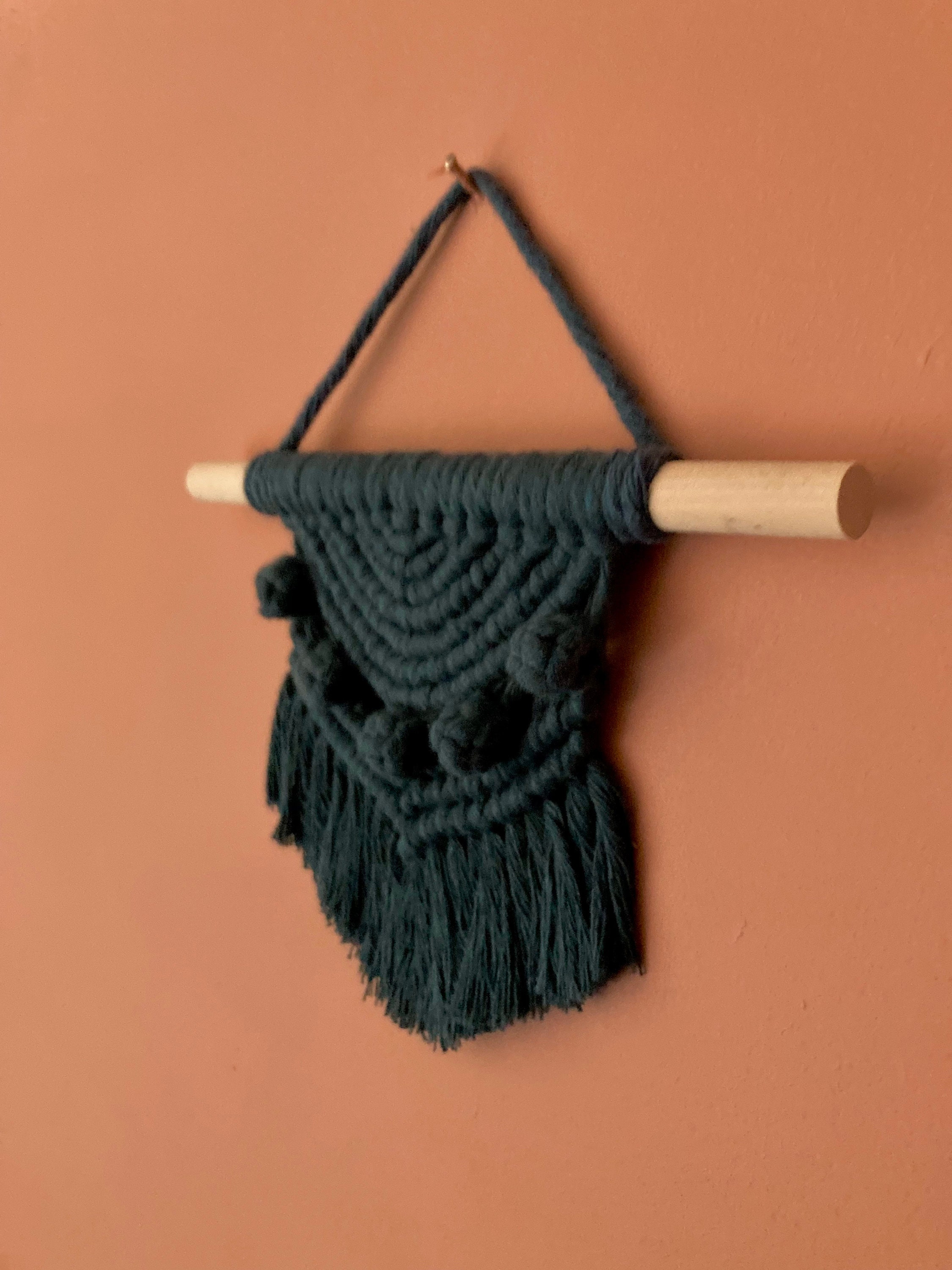 Small Blue Handmade Macrame Wall Hanging on a Wooden Dowel. Boho Decor ...