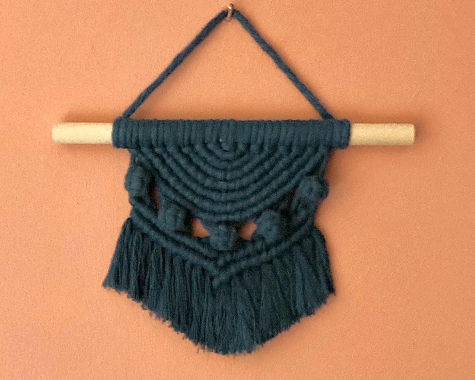 Small Blue Handmade Macrame Wall Hanging on a Wooden Dowel. Boho Decor ...