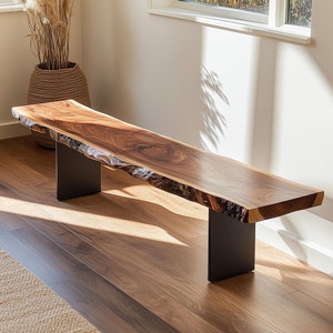 Walnut Live Edge Bench, Rustic Live Edge Bench, Entryway Bench, Live ...