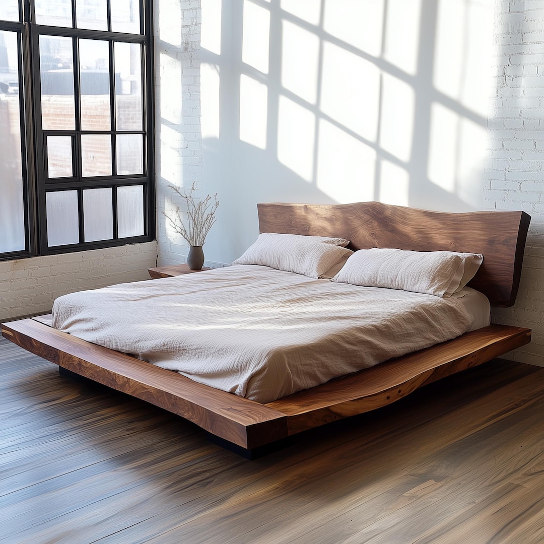 Japanese Bed Frame, Live Edge Platform Bed Frame, Solid Wood Platform ...