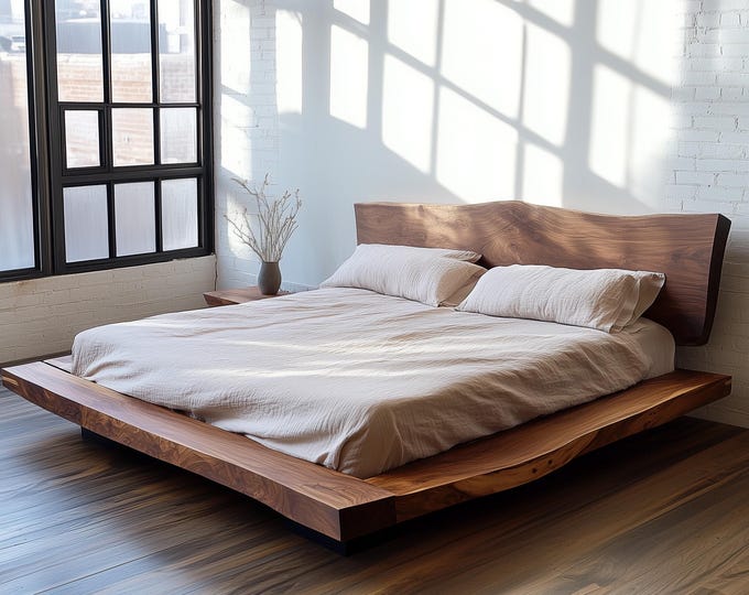 Japanese Bed Frame, Live Edge Platform Bed Frame, Solid Wood Platform ...