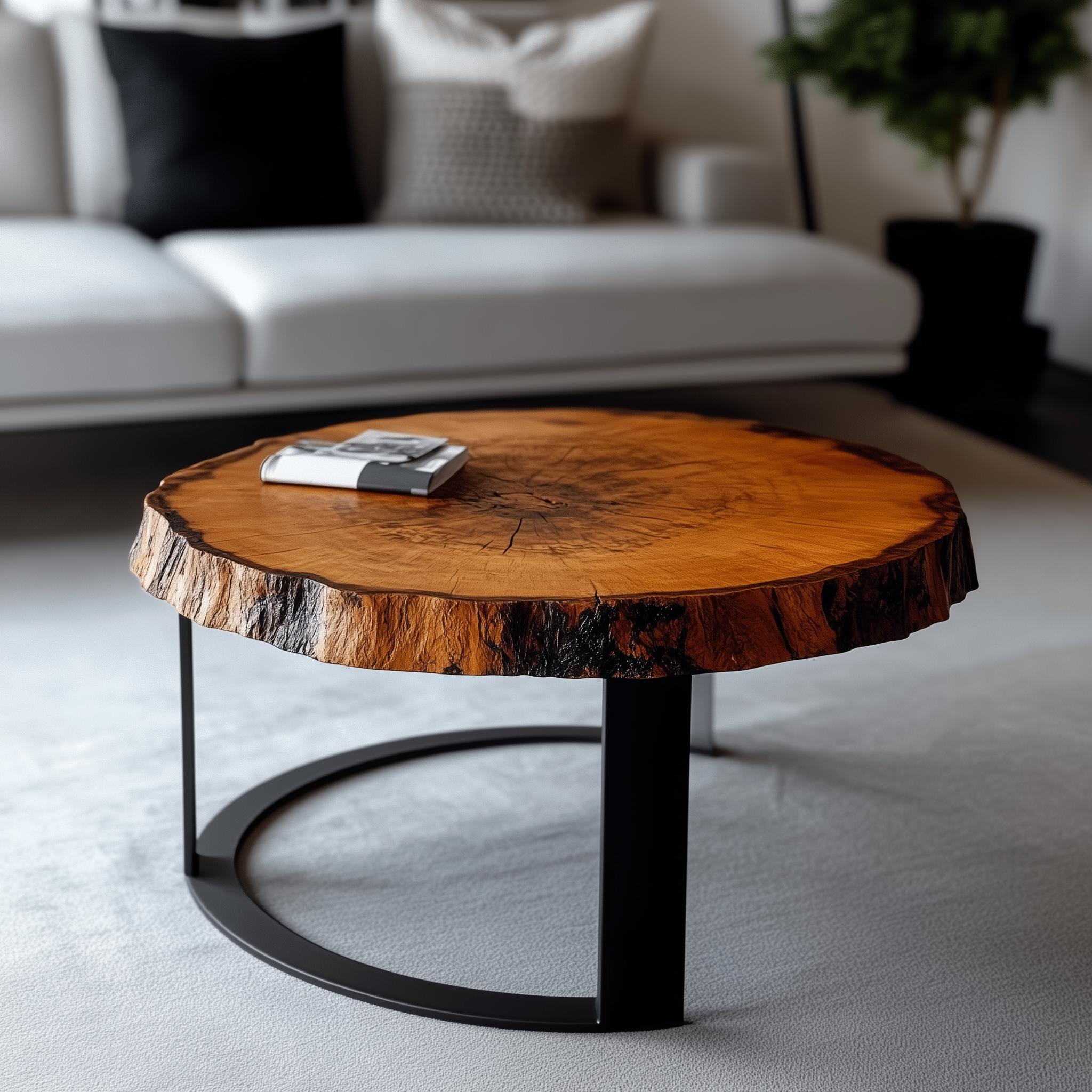 Live Edge Round Coffee Table, Center Coffee Table, Rustic Coffee Table ...