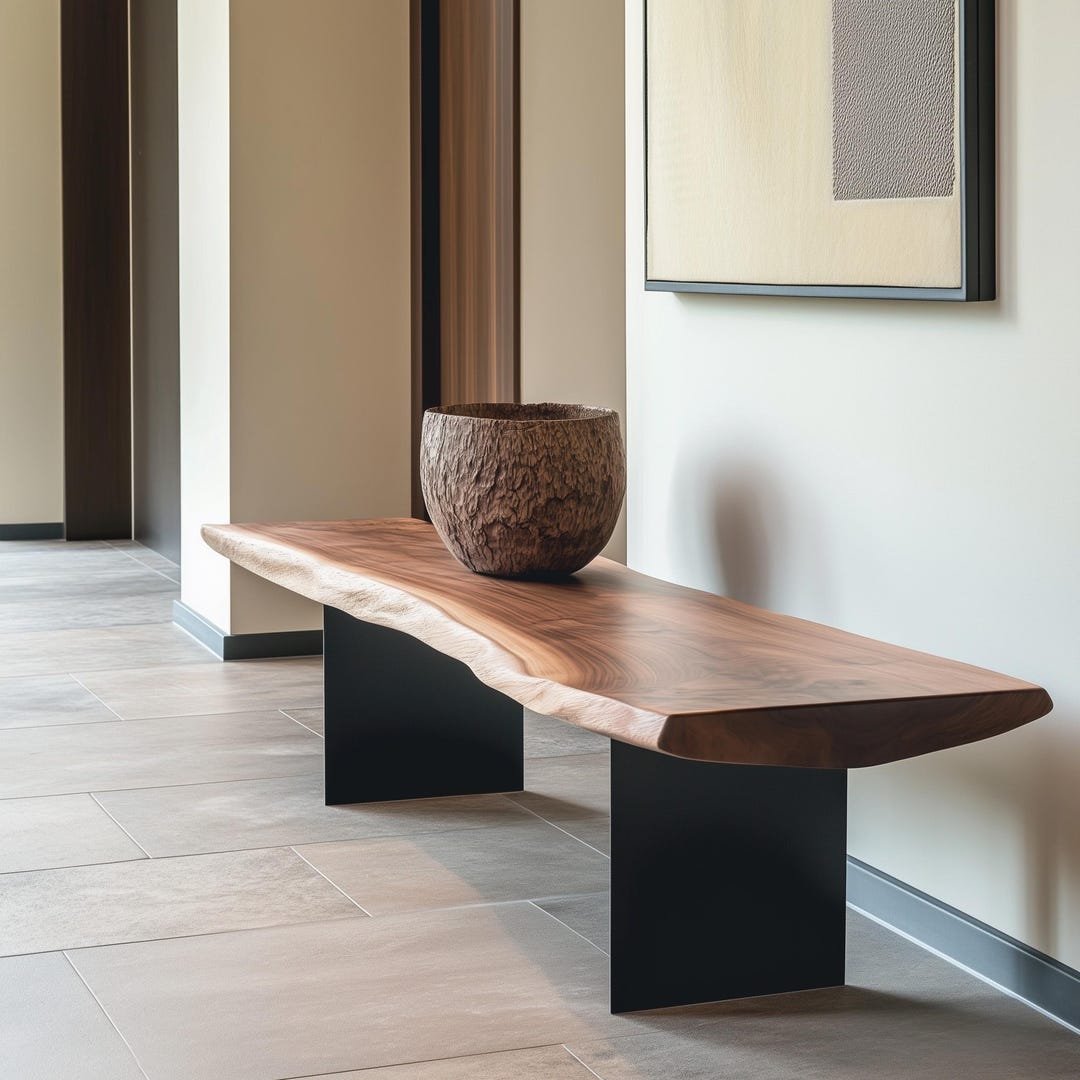 Modern Entryway Bench, Live Edge Bench, Modern Walnut Bench, Solid Wood ...