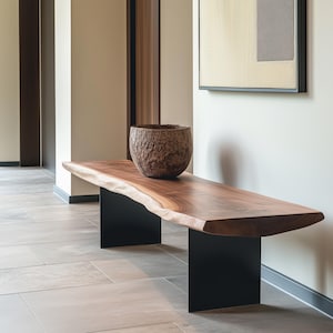 Modern Entryway Bench, Live Edge Bench, Modern Walnut Bench, Solid Wood ...