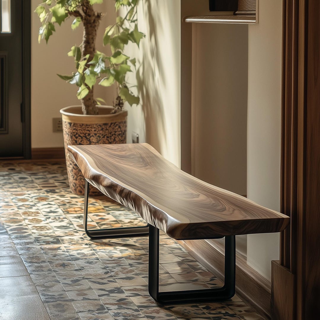 Live Edge Entryway Bench, Live Edge Bench, Walnut Hallway Bench, Walnut ...