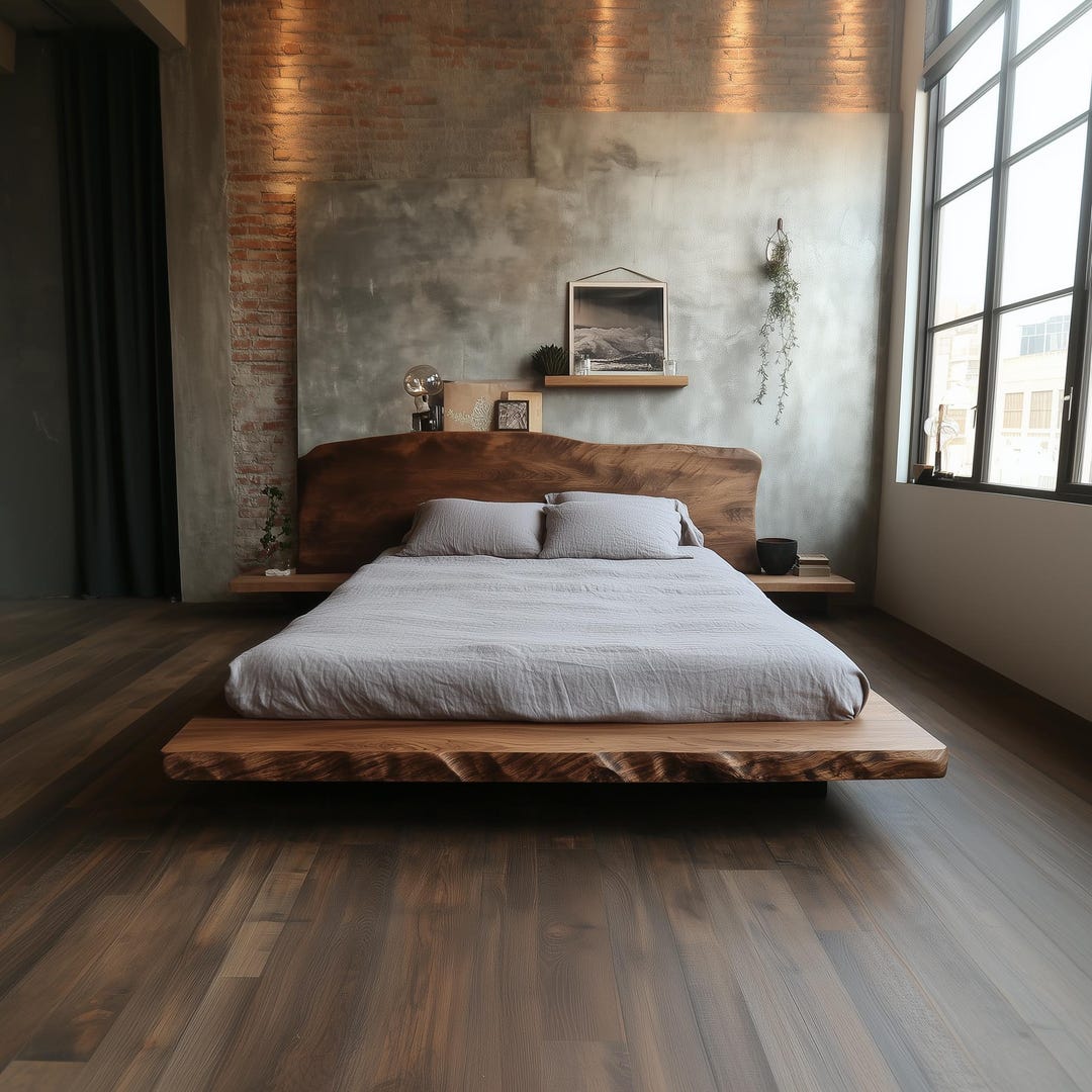 Walnut Live Edge Platform Bed Frame: Handmade Solid Wood - Etsy