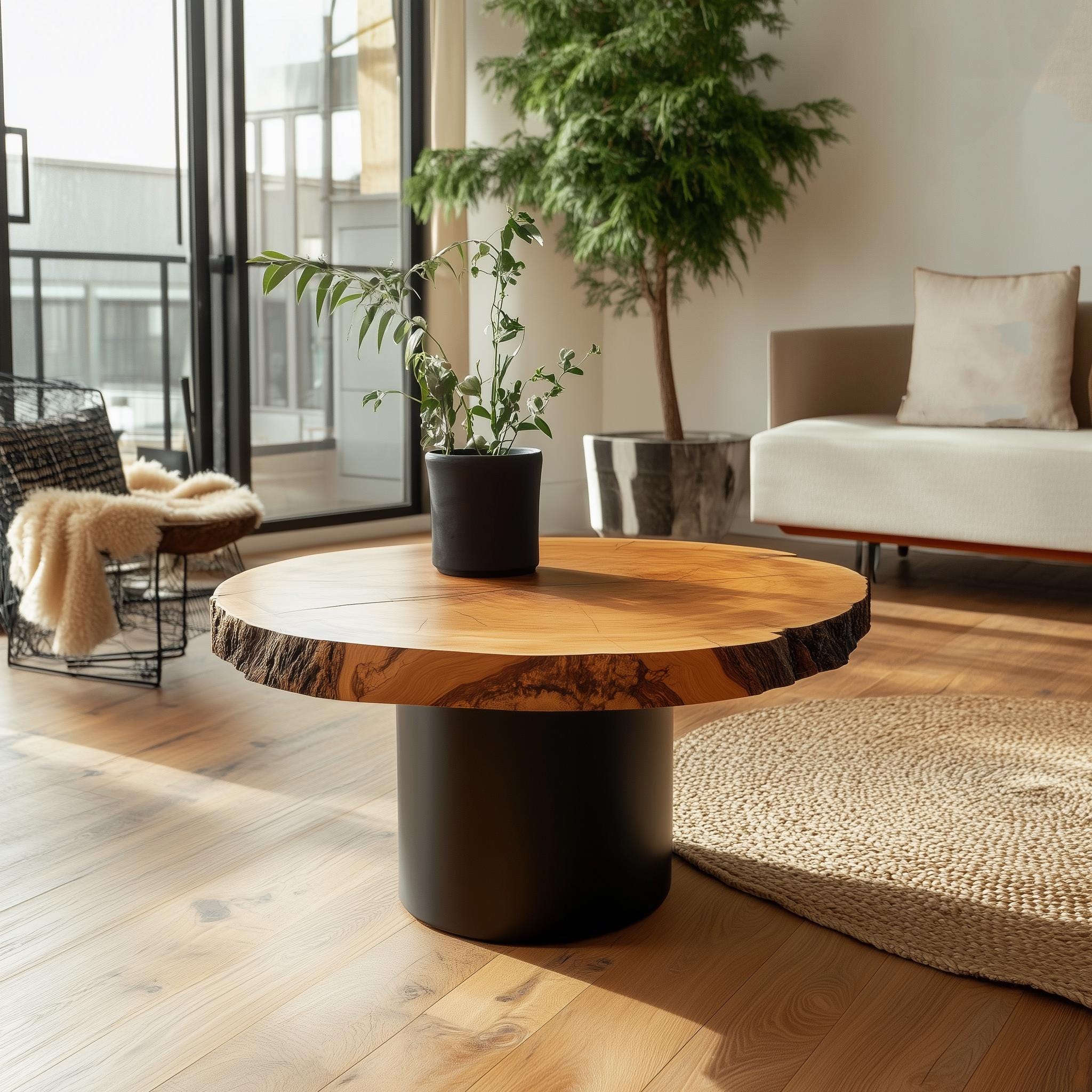 Round Live Edge Coffee Table, Rustic Coffee Table, Cypress Live Edge ...