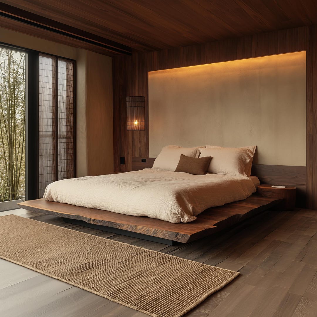 Japanese Bed Frame, Platform Bed Frame, Solid Wood Platform Bed, Walnut ...