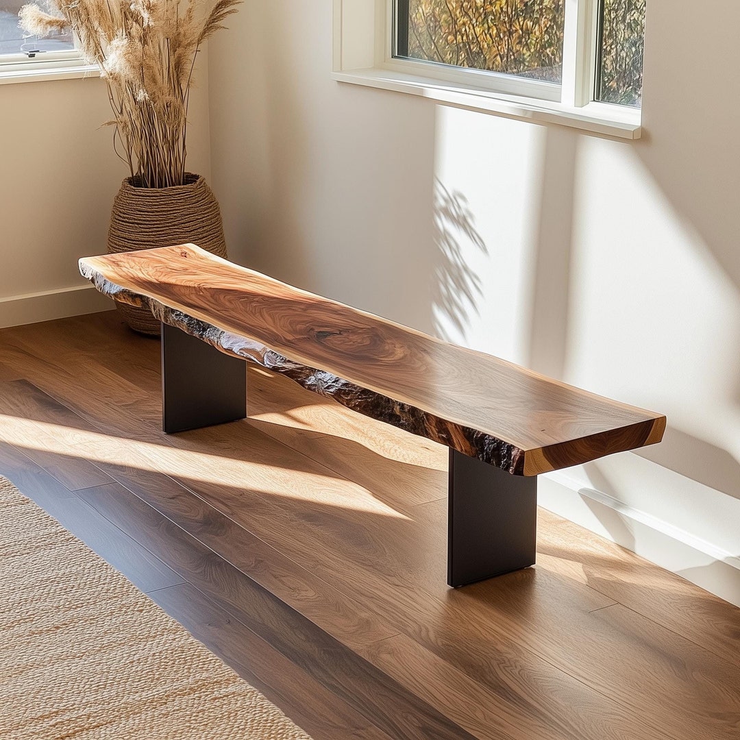 Walnut Live Edge Bench, Rustic Live Edge Bench, Entryway Bench, Live ...