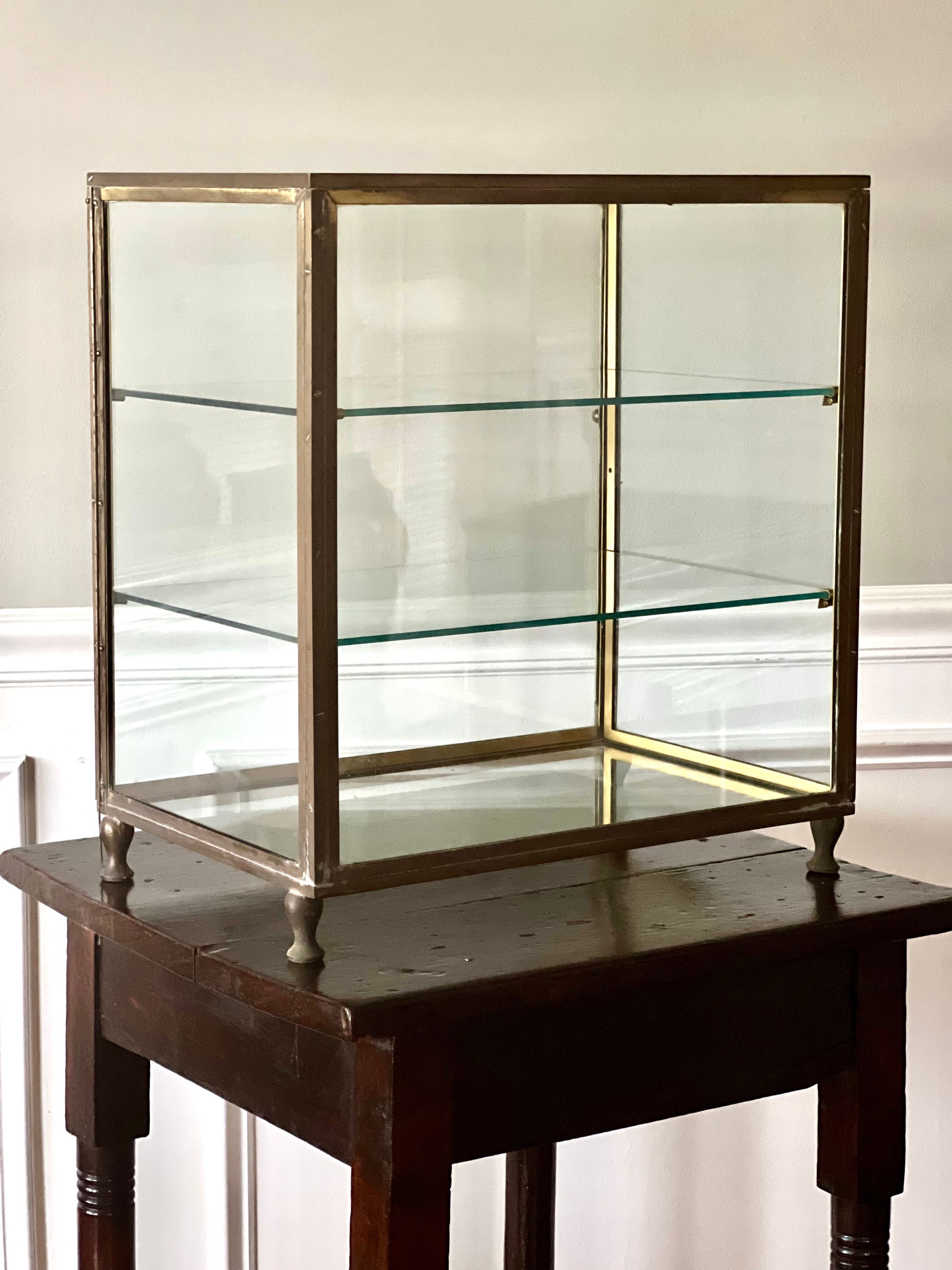 19th Century English Early Modernist Bronze and Glass Tabletop Vitrine ...