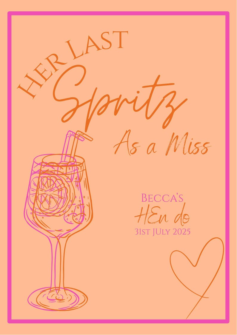 Personalised Last Spritz as A Miss Hen Do Sign - Etsy