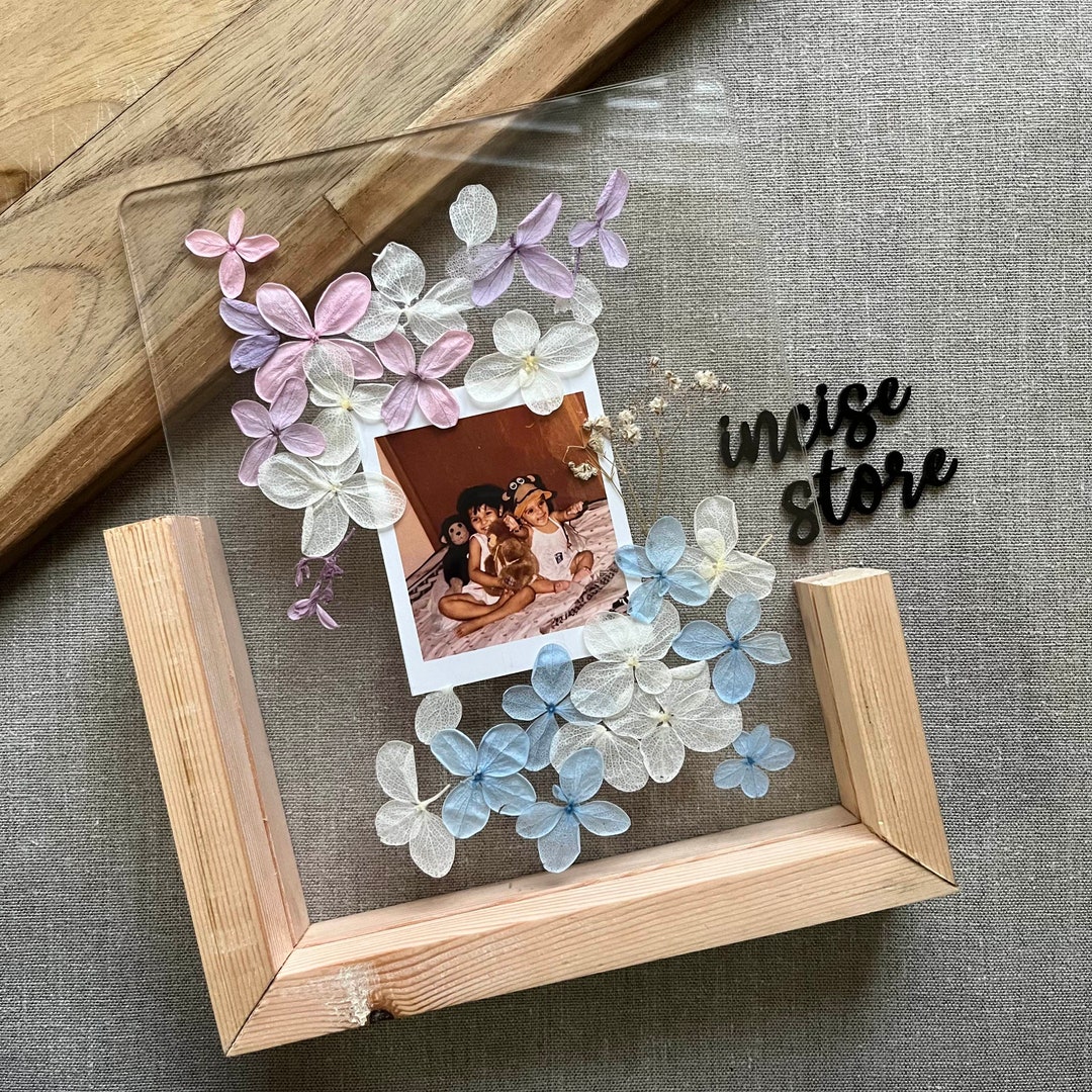 Personalized Polaroid Photo Frame With Pressed Flower and Wooden Stand ...