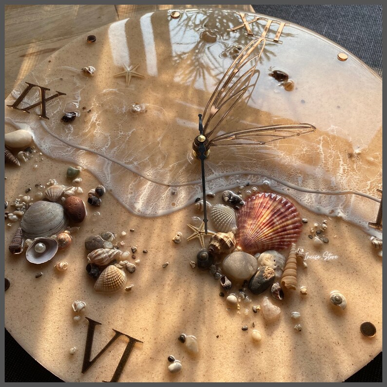 Resin Seashell Wall Clock Handmade Beach Clock Epoxy Resin - Etsy