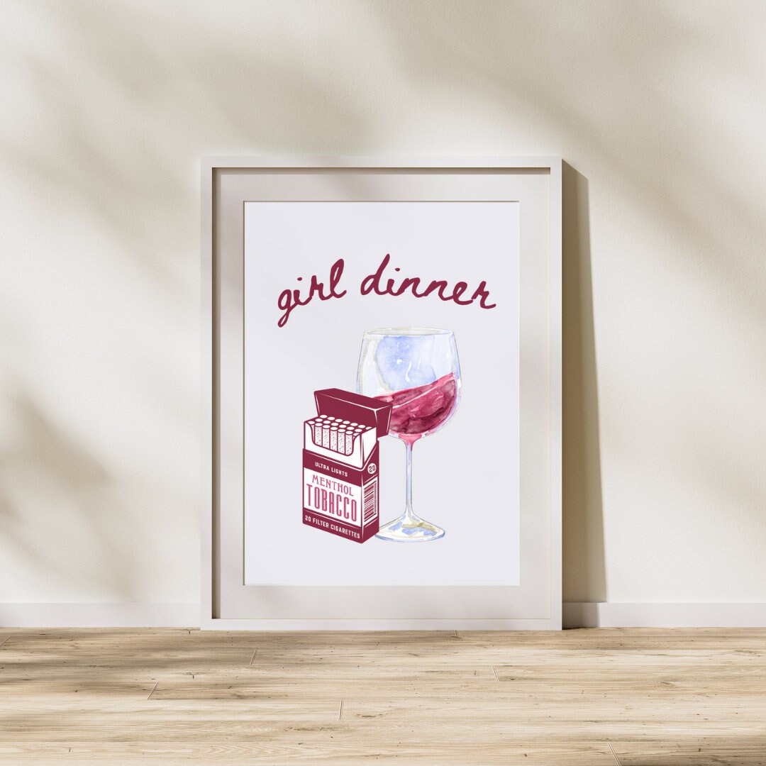 Girl Dinner Poster Wine Glass and Cigarettes Art Print Modern Wall ...
