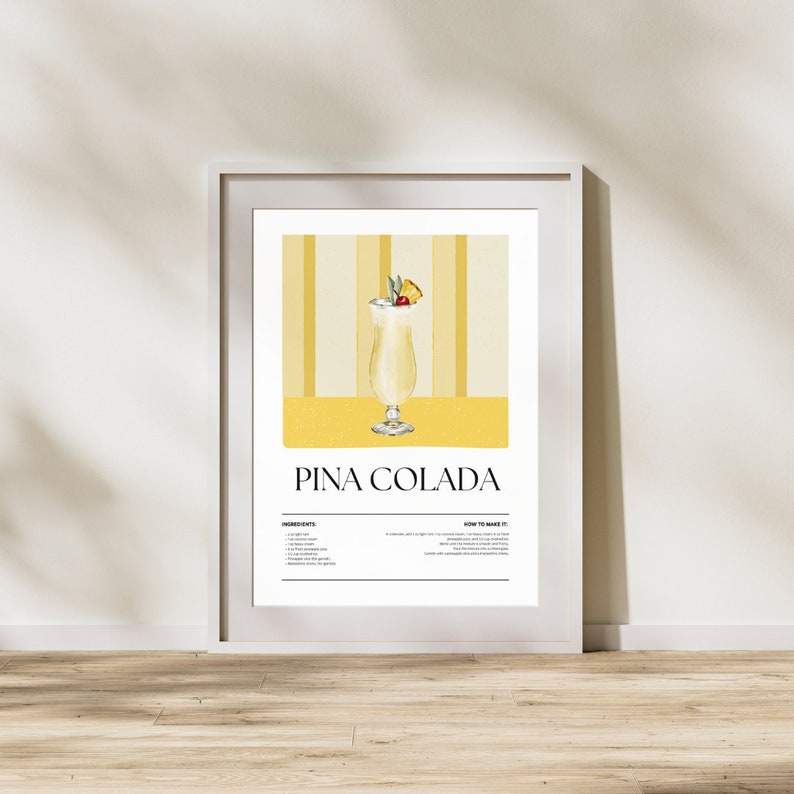 Piña Colada Cocktail Poster Digital Download Pixelposterz Instant ...