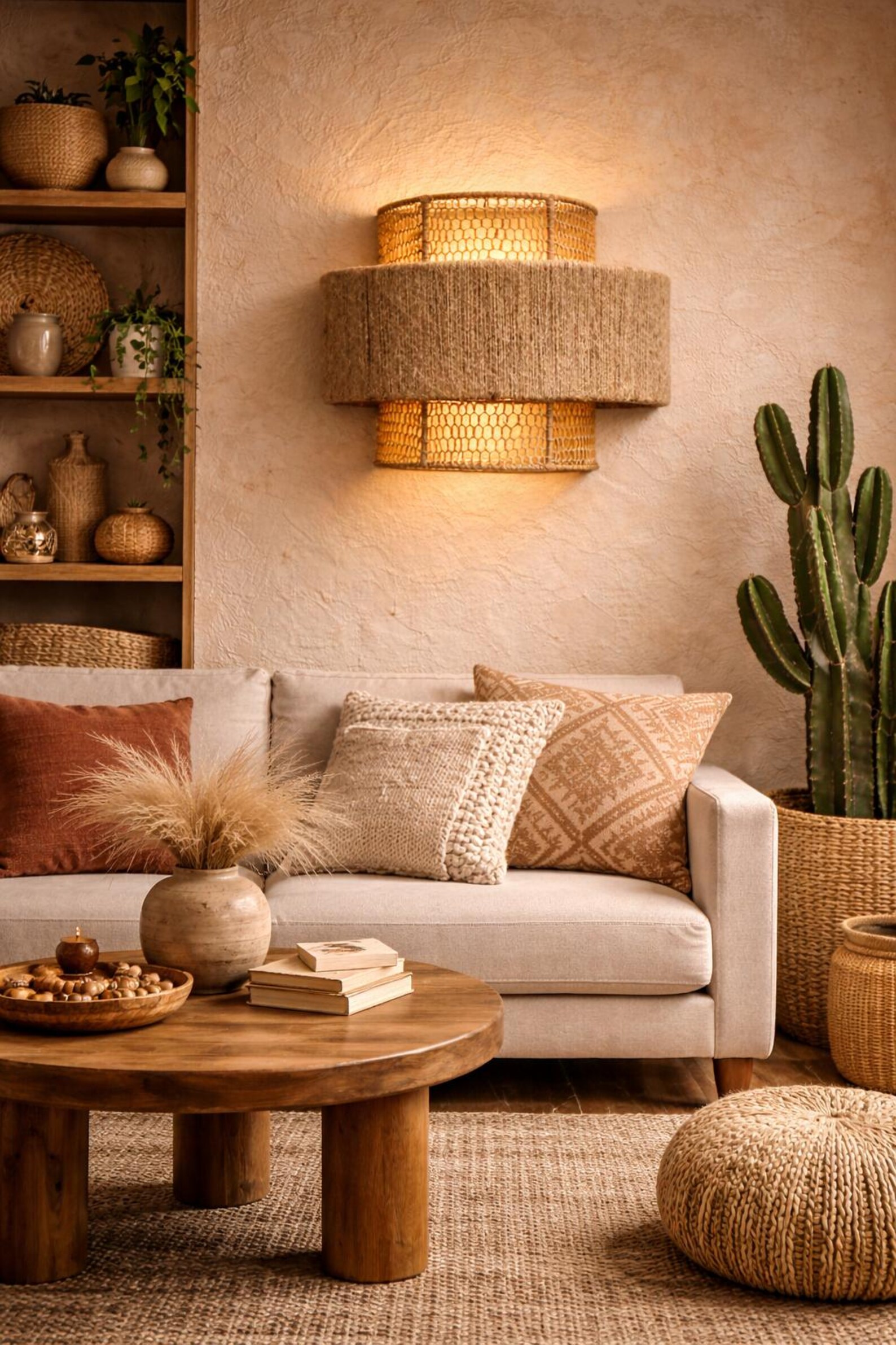 Handmade Raffia Crochet Wall Sconce Bohemian Jute Fiber Wall Light for ...