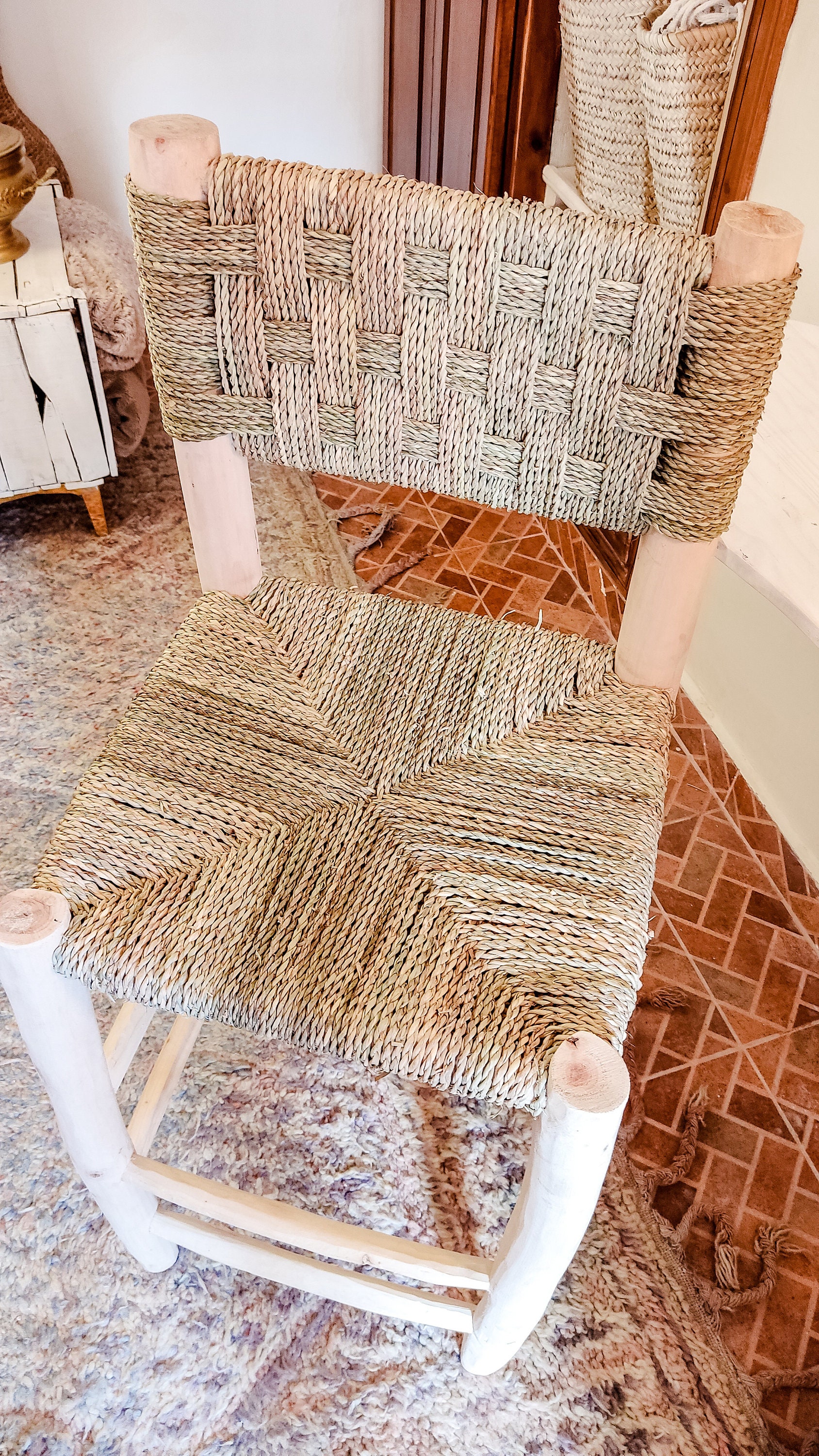 Moroccan Bar Stool High Chair Rattan Palm Leave Woven Wood 100 Cm - Etsy