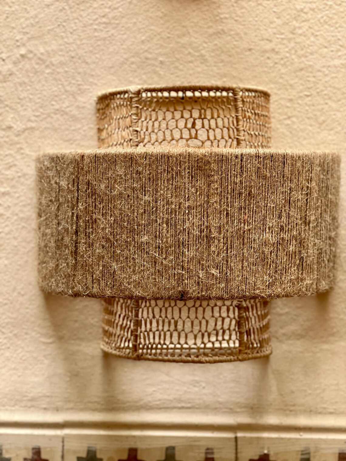 Handmade Raffia Crochet Wall Sconce Bohemian Jute Fiber Wall Light for ...